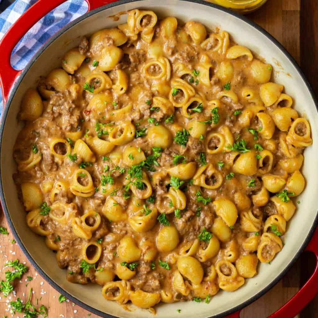 Cheeseburger Pasta Skillet (One Pot) - Sugar & Snap Peas