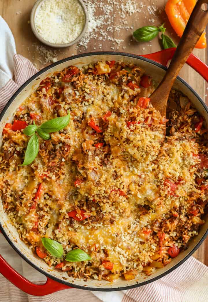 Stuffed Pepper Skillet with Panko Topping - Sugar & Snap Peas